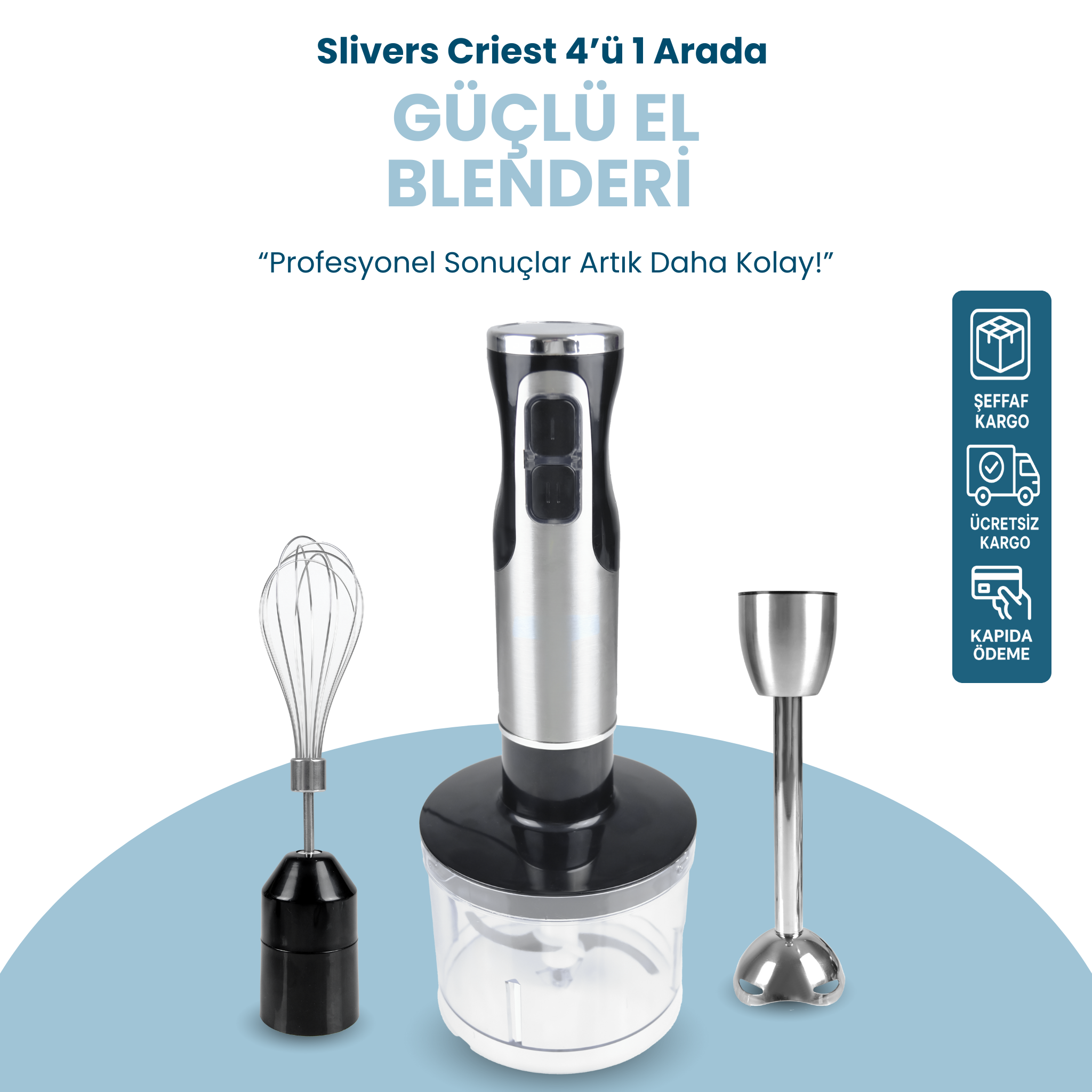 Slivers Criest 4’ü 1 Arada Güçlü El Blenderi – 500W Paslanmaz Çelik ...